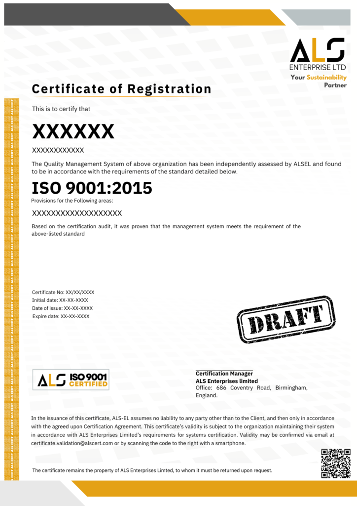 Certification - ALS ENTERPRISE LTD